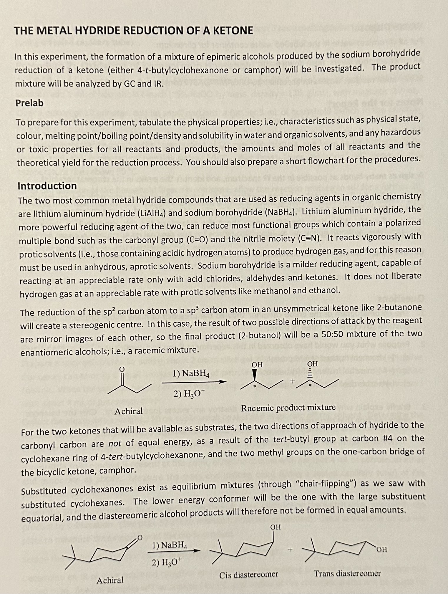 Solved THE METAL HYDRIDE REDUCTION OF A KETONEIn this | Chegg.com