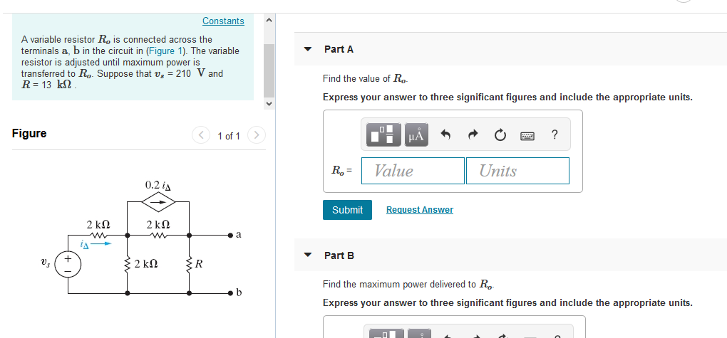 Solved Constants A A variable resistor Ro is connected | Chegg.com