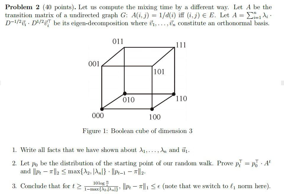 Problem 2 (40 points). Let us compute the mixing time | Chegg.com