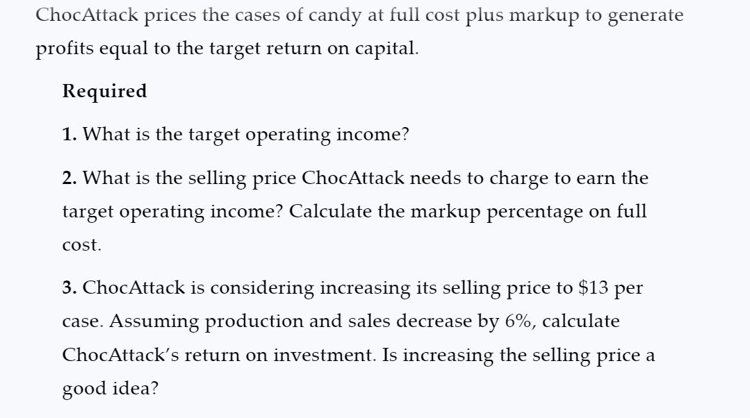 Solved 14-29. COST-PLUS, TARGET RETURN ON INVESTMENT | Chegg.com