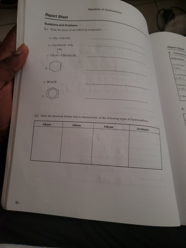 Solved Reactions of Hydrocarbone Report Sheet Questions and | Chegg.com