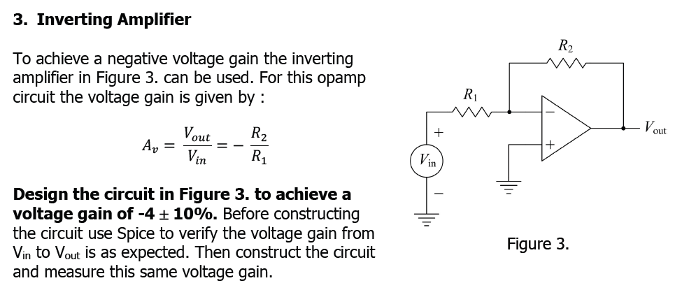Solved 3. Inverting Amplifier To achieve a negative voltage | Chegg.com