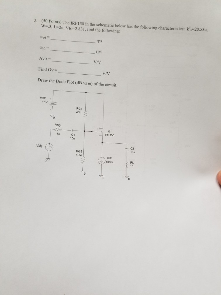 3. (50 Points) The IRF150 in the schematic below has | Chegg.com