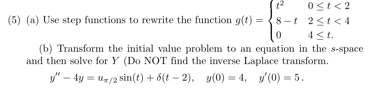 Solved (5) (a) Use step functions to rewrite the function | Chegg.com