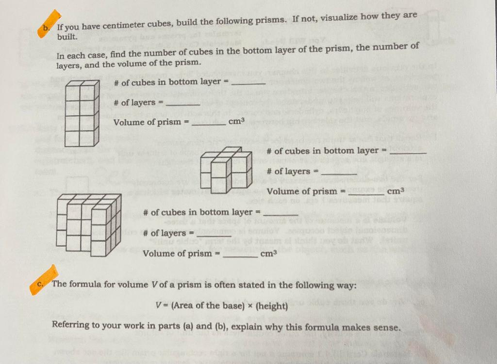 Solved b. If you have centimeter cubes, build the following | Chegg.com