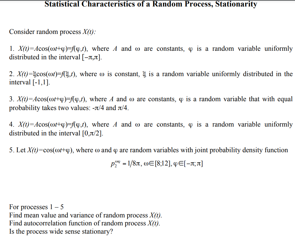 Solved Consider random process X(t) : 1. | Chegg.com