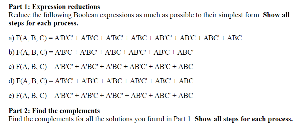 Solved Part 1: Expression reductions Reduce the following | Chegg.com