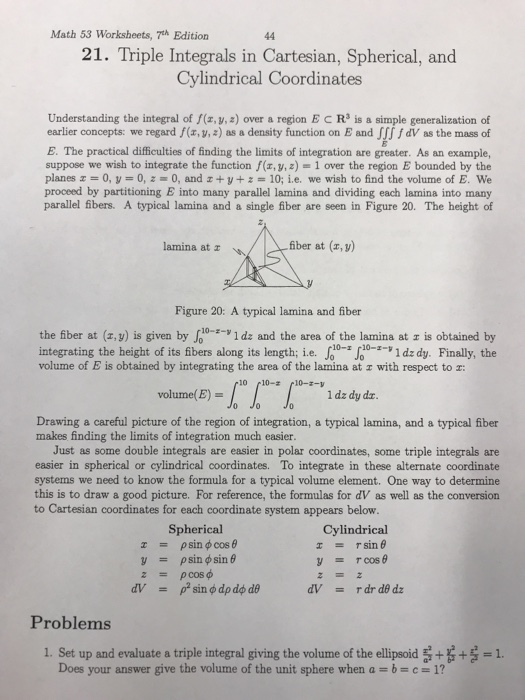 Solved Math 53 Worksheets, 7th Edition 21. Triple Integrals | Chegg.com