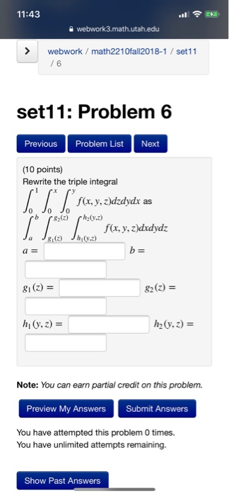 Solved 11:43 >webwork math2210fall2018-1 set11 set11: | Chegg.com