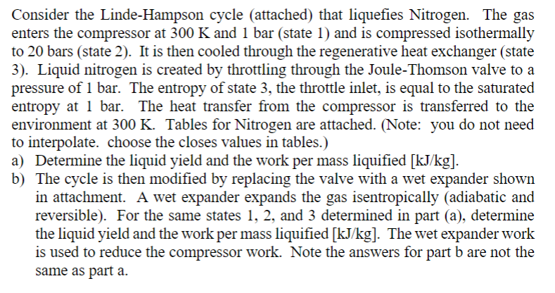 Consider the Linde-Hampson cycle (attached) that | Chegg.com