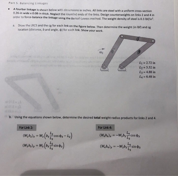 Solved Part 5. Balancing Linkages fourbar linkage is shown | Chegg.com