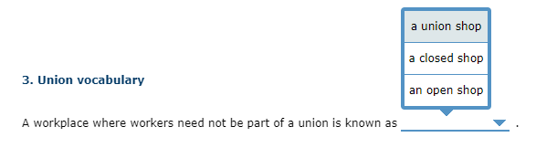 Solved a union shop a closed shop 3. Union vocabulary an | Chegg.com