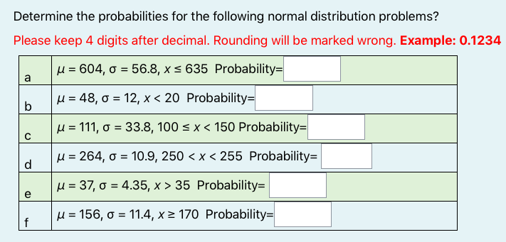 Solved Determine the probabilities for the following normal | Chegg.com