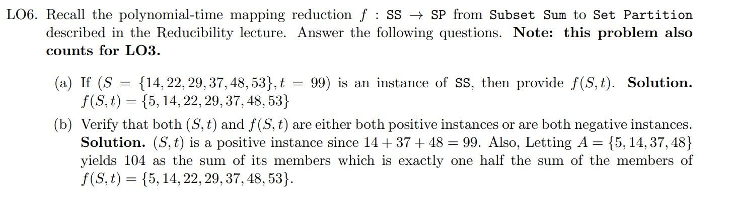 LO6. Recall the polynomial-time mapping reduction f : | Chegg.com