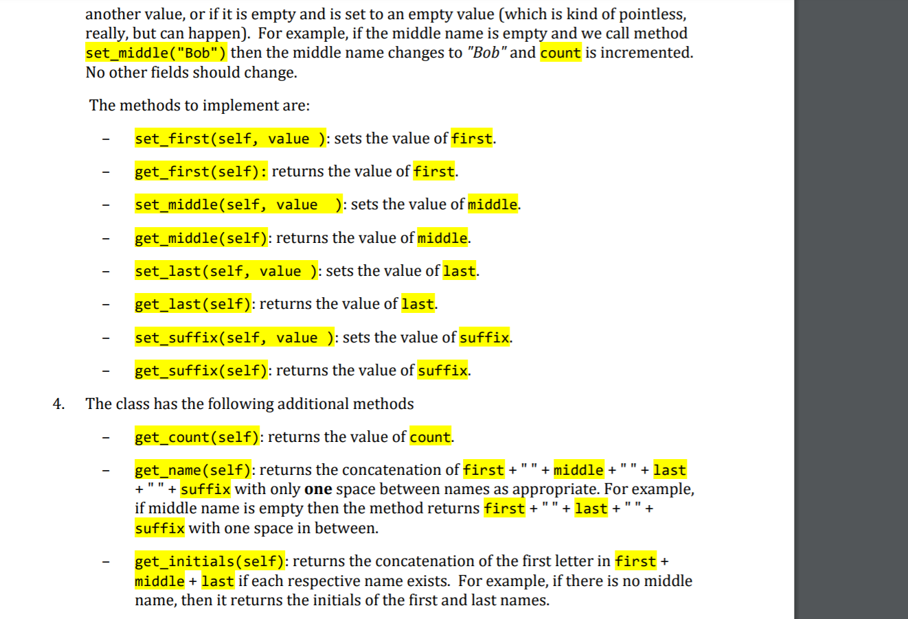 Solved Classes Name Class Using PyCharm, create a new | Chegg.com