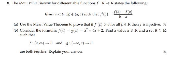 Solved 8. The Mean Value Theorem for differentiable | Chegg.com