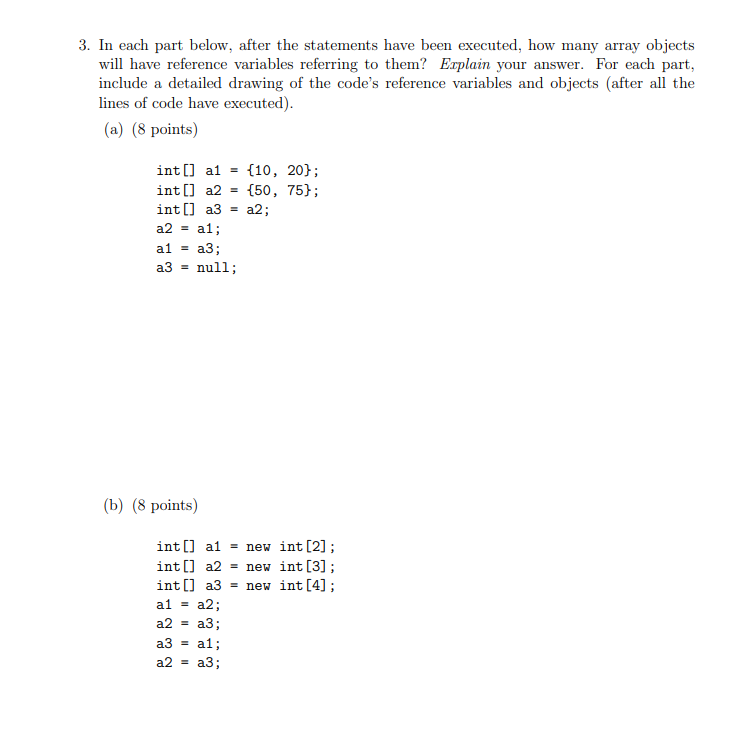 Solved 3. In each part below, after the statements have been | Chegg.com