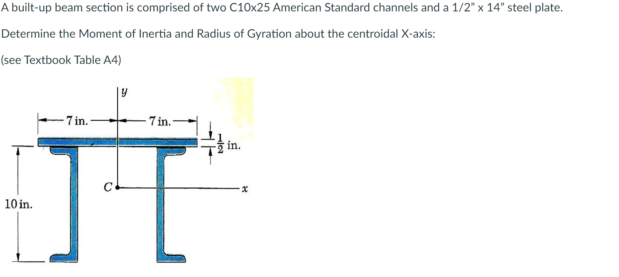 Solved A built-up beam section is comprised of two C10x25 | Chegg.com