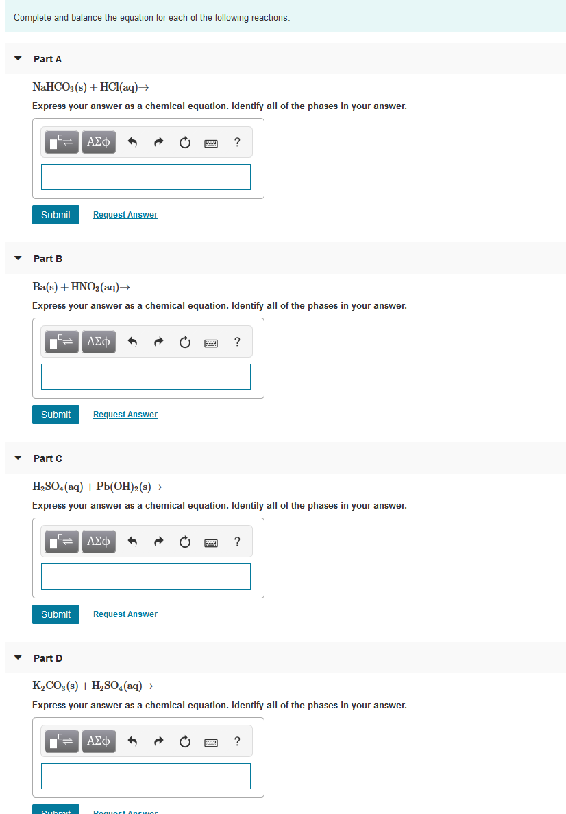 Solved Complete and balance the equation for each of the | Chegg.com