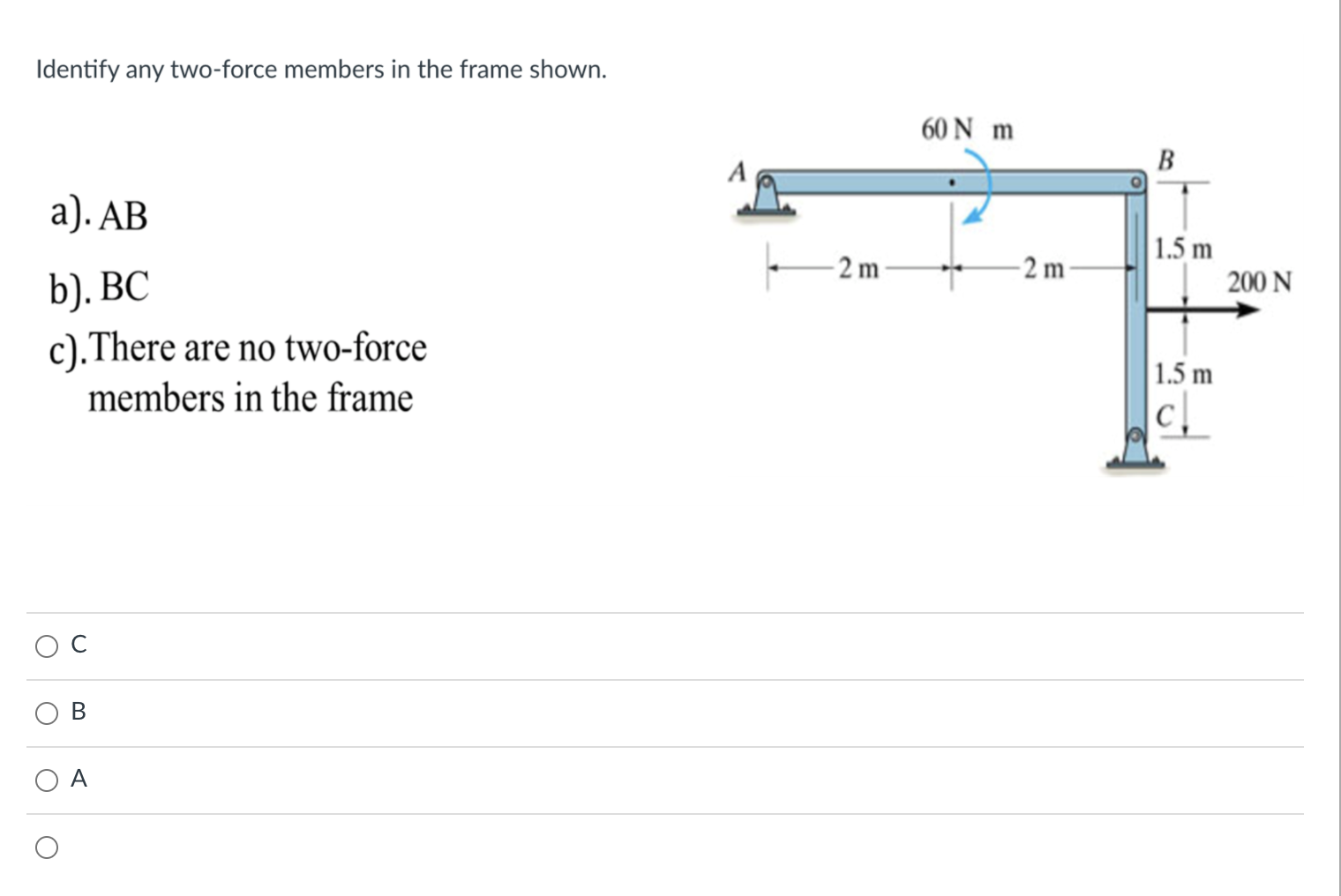 Solved Identify any two-force members in the frame shown. 60 | Chegg.com