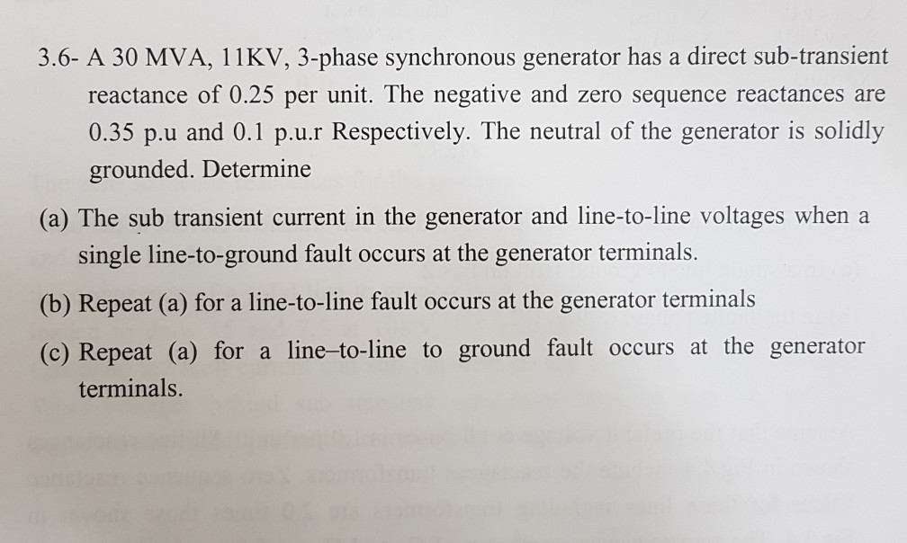 Solved 3.6- A 30 MVA, 11KV, 3-phase synchronous generator | Chegg.com