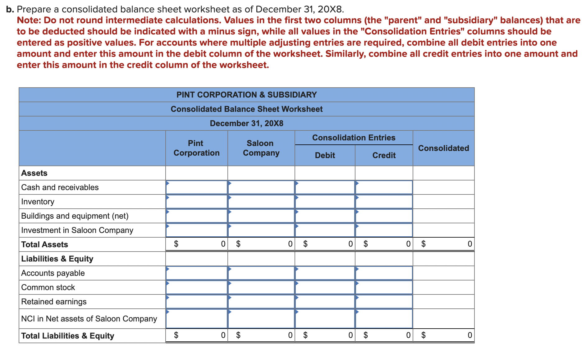 Solved The December 31, 20X8, balance sheets for Pint | Chegg.com
