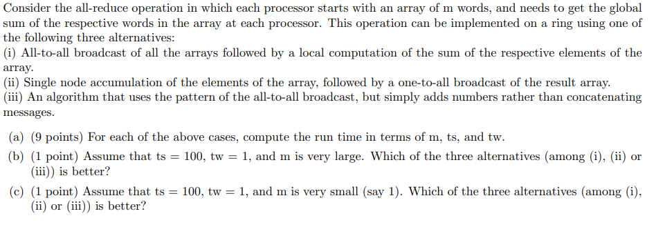 Consider the all-reduce operation in which each | Chegg.com