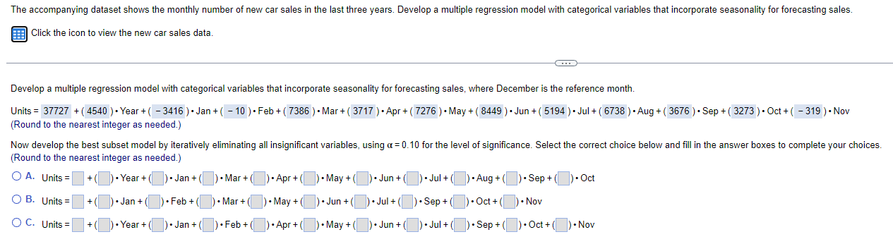 Solved Click the icon to view the new car sales data. | Chegg.com