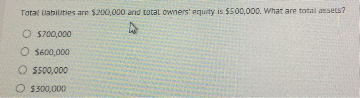 Solved Total Liabilities are $200,000 and total owners' | Chegg.com