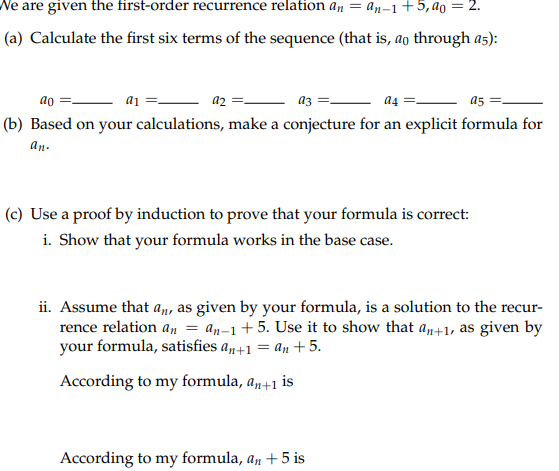 Solved We are given the first-order recurrence relation an = | Chegg.com