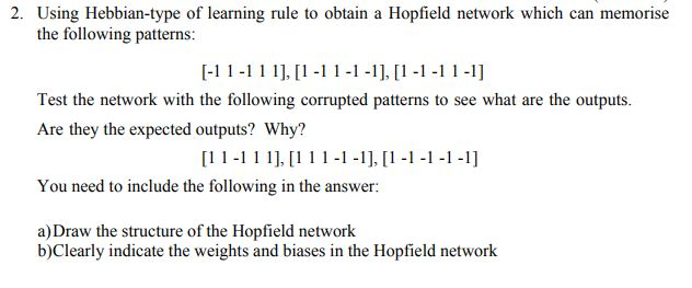 Using Hebbian-type learning rule to obtain a Hopfield | Chegg.com