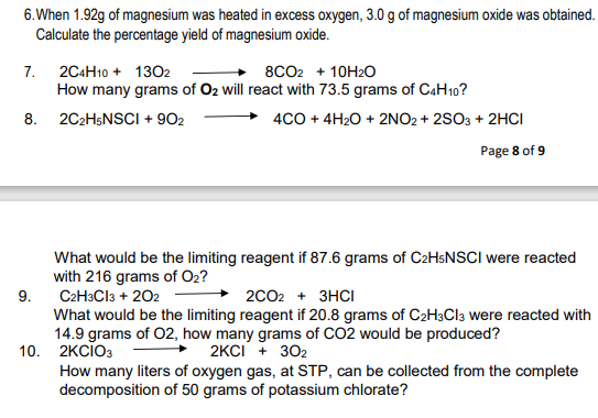 Solved 6. When 1.92g of magnesium was heated in excess | Chegg.com