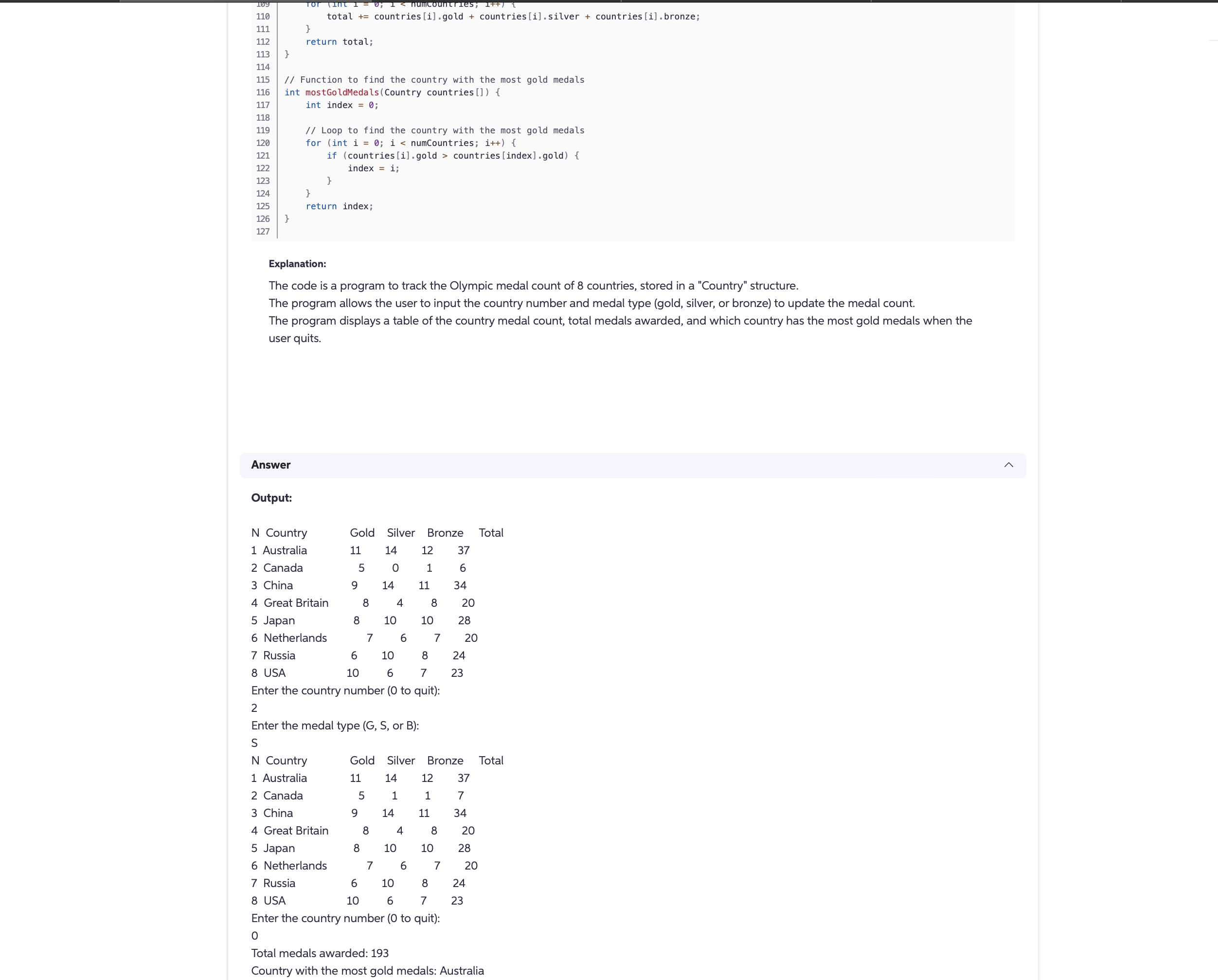 Solved How do I switch theMostGoldMedals function to a | Chegg.com
