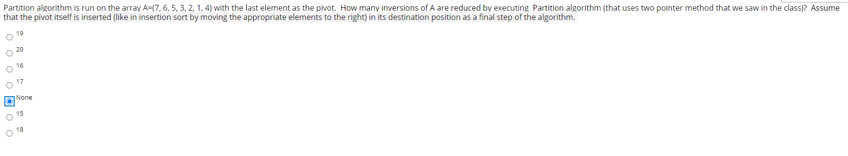 Solved Partition algorithm is run on the array A=17, 6, 5, | Chegg.com