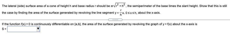 Solved The lateral (side) surface area of a cone of height | Chegg.com