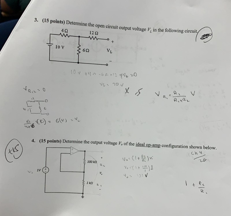 Solved 3. (15 points) Determine the open circuit output | Chegg.com