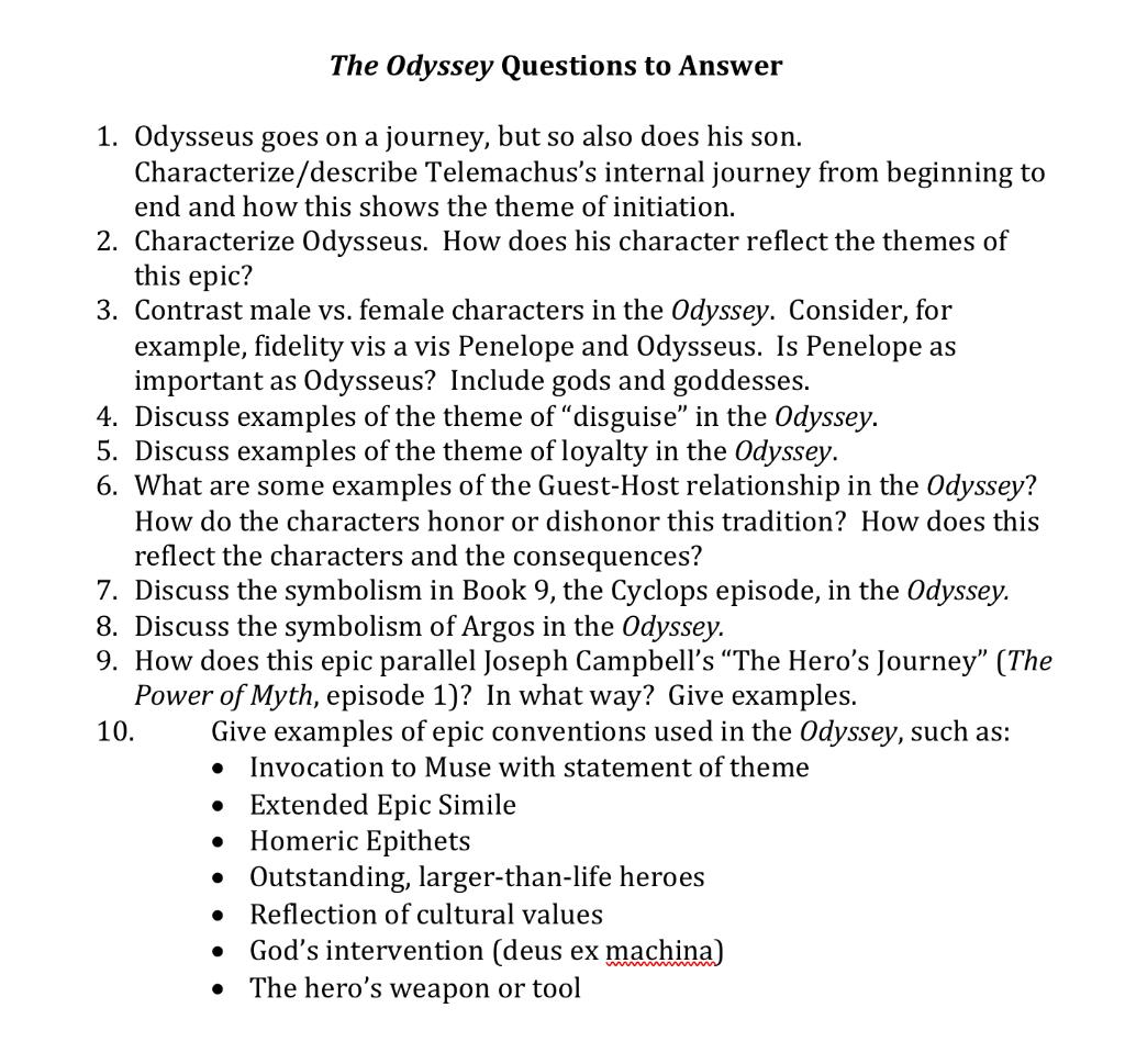 The Odyssey Questions to Answer 1. Odysseus goes on a | Chegg.com