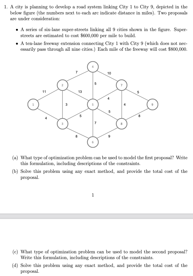 1. A city is planning to develop a road system | Chegg.com