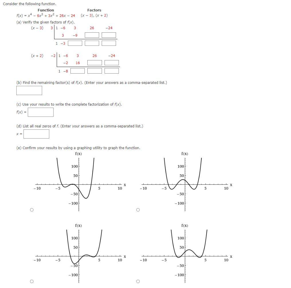 Solved Consider the following function. Function Factors | Chegg.com