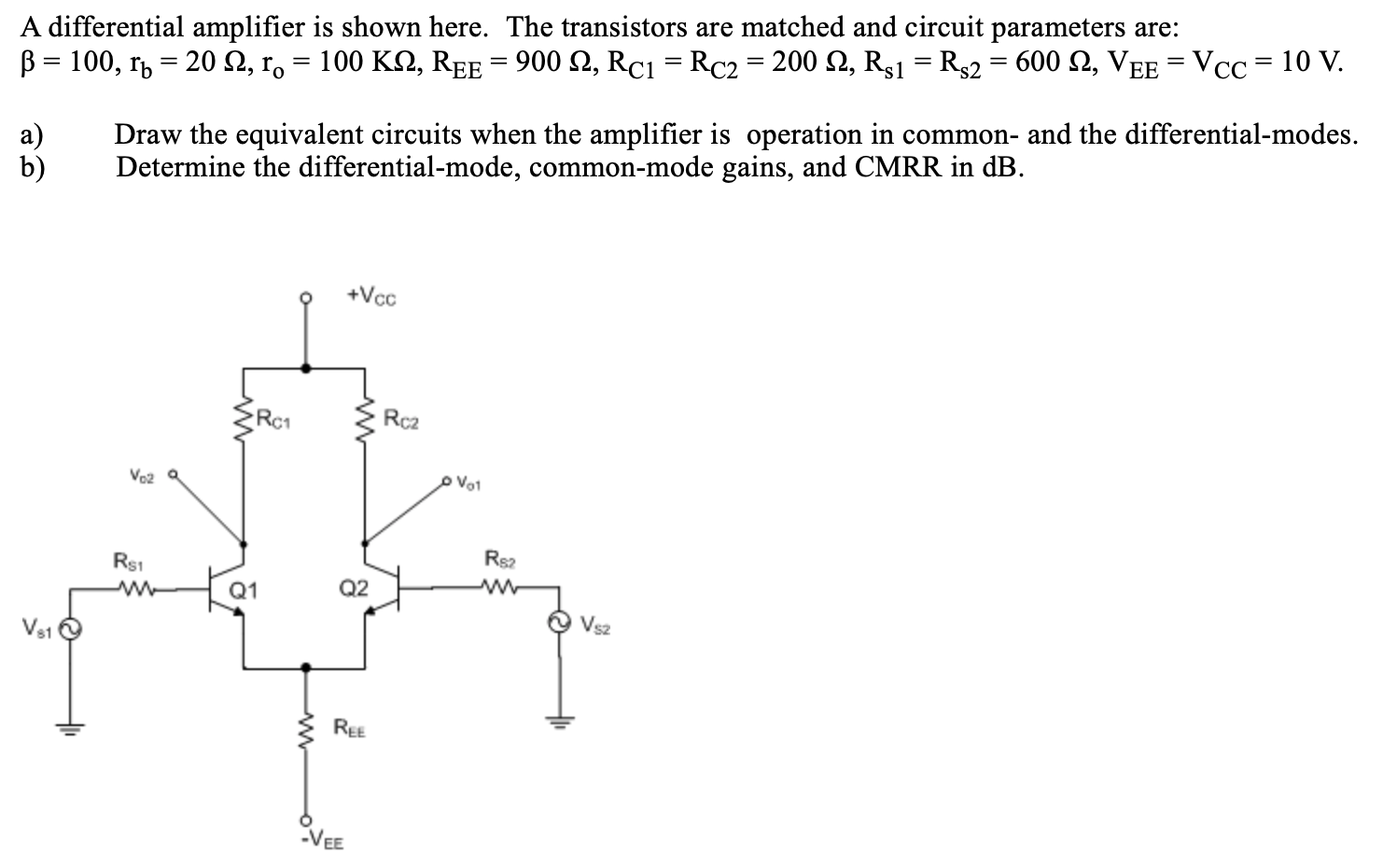 Solved A differential amplifier is shown here. The | Chegg.com