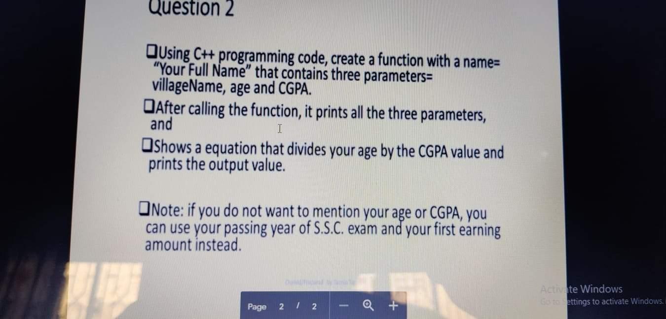 Solved Question 2 Using C++ programming code, create a | Chegg.com