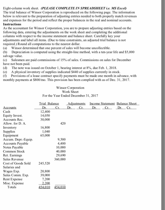 Solved Eight-column work sheet. (PLEASE COMPLETE IN | Chegg.com