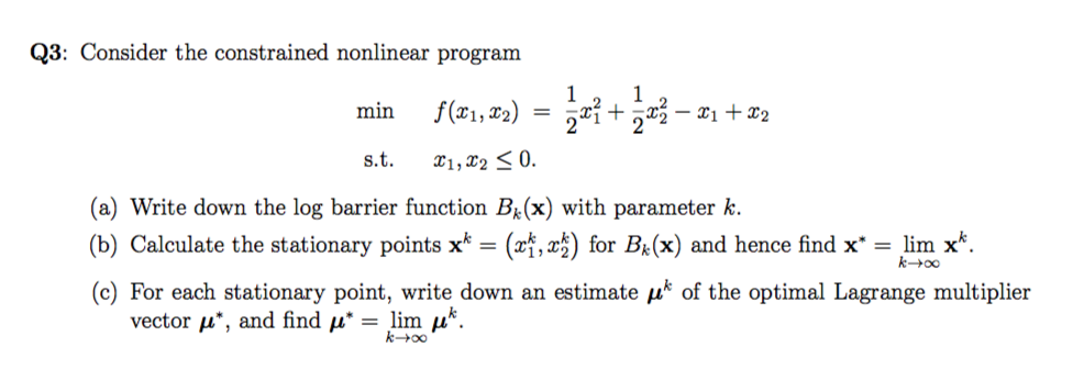 Q3: Consider the constrained nonlinear program 1 1, f | Chegg.com