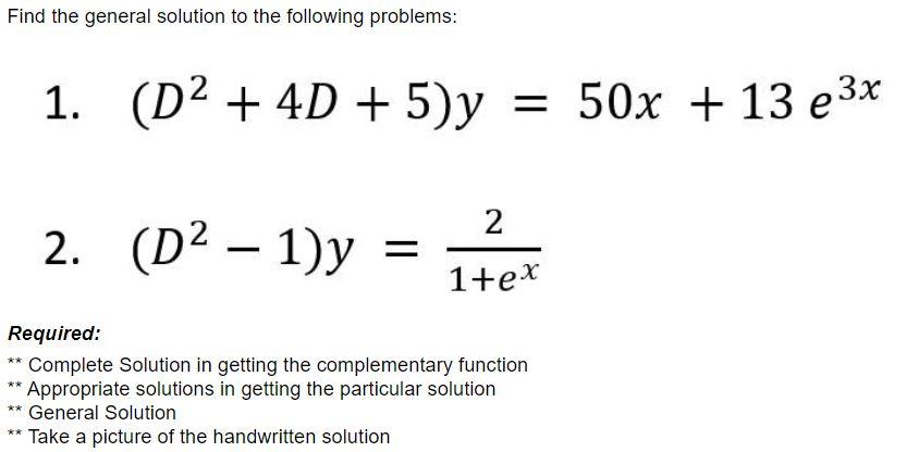 Solved Find the general solution to the following problems: | Chegg.com
