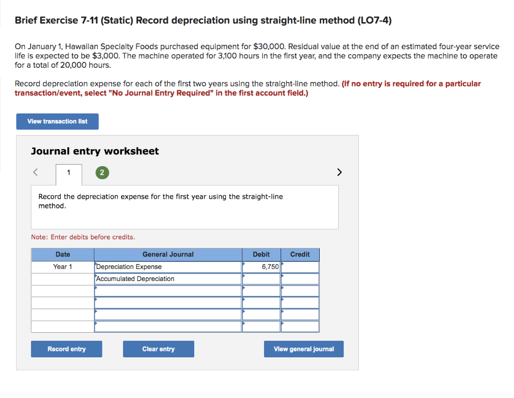 Solved Brief Exercise 7-11 (Static) Record depreciation | Chegg.com