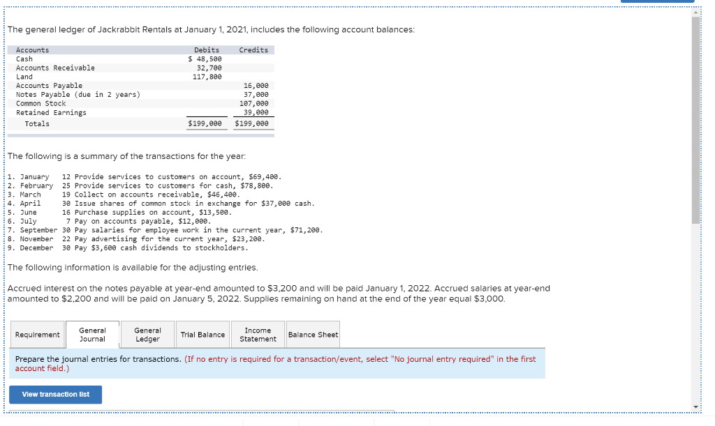 Solved The general ledger of Jackrabbit Rentals at January | Chegg.com