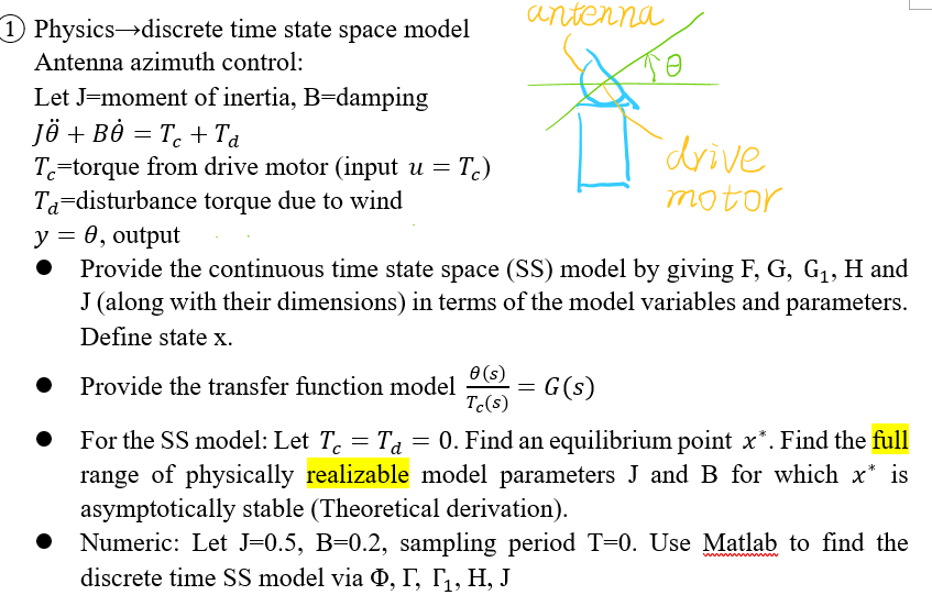 1 Physics-discrete time state space model antenna | Chegg.com