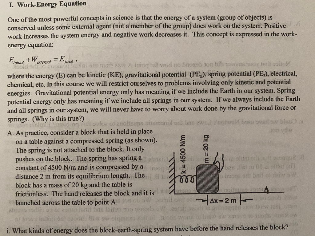 Solved I. Work-Energy Equation Enitial +W external One of | Chegg.com