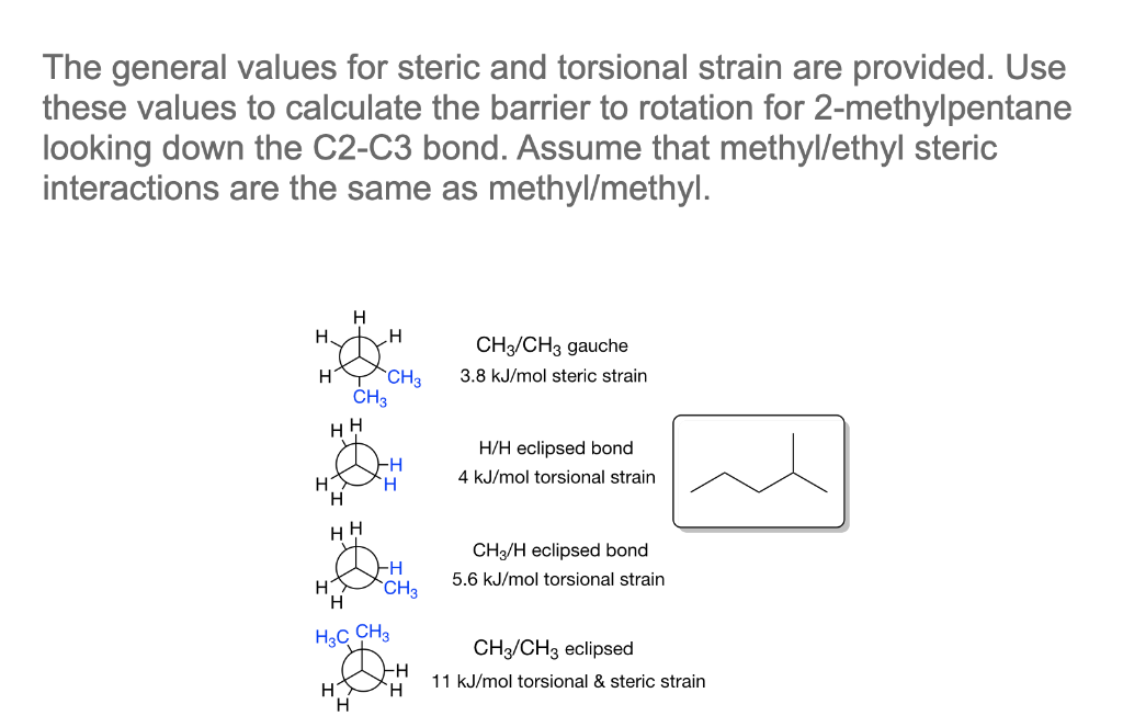 Solved The general values for steric and torsional strain | Chegg.com