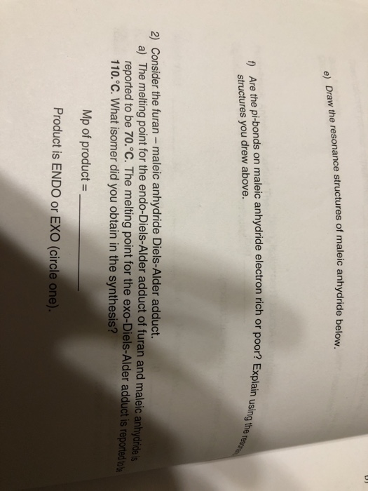 Solved e) Draw the resonance structures of maleic anhydride | Chegg.com